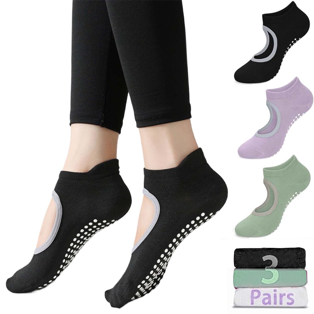 Sunvo 3 Pair Grip Yoga Socks, Non-Slip Grippy Pilates Socks for Women ...
