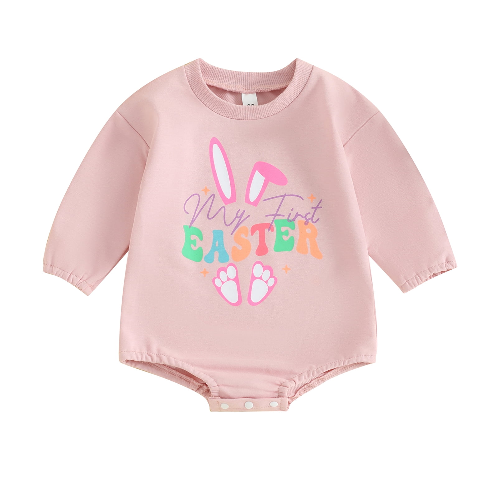 Sunwanar Infant Baby Girl Easter Jumpsuit Bunny EarLetter Print Long Sleeve Round Neck Romper ...