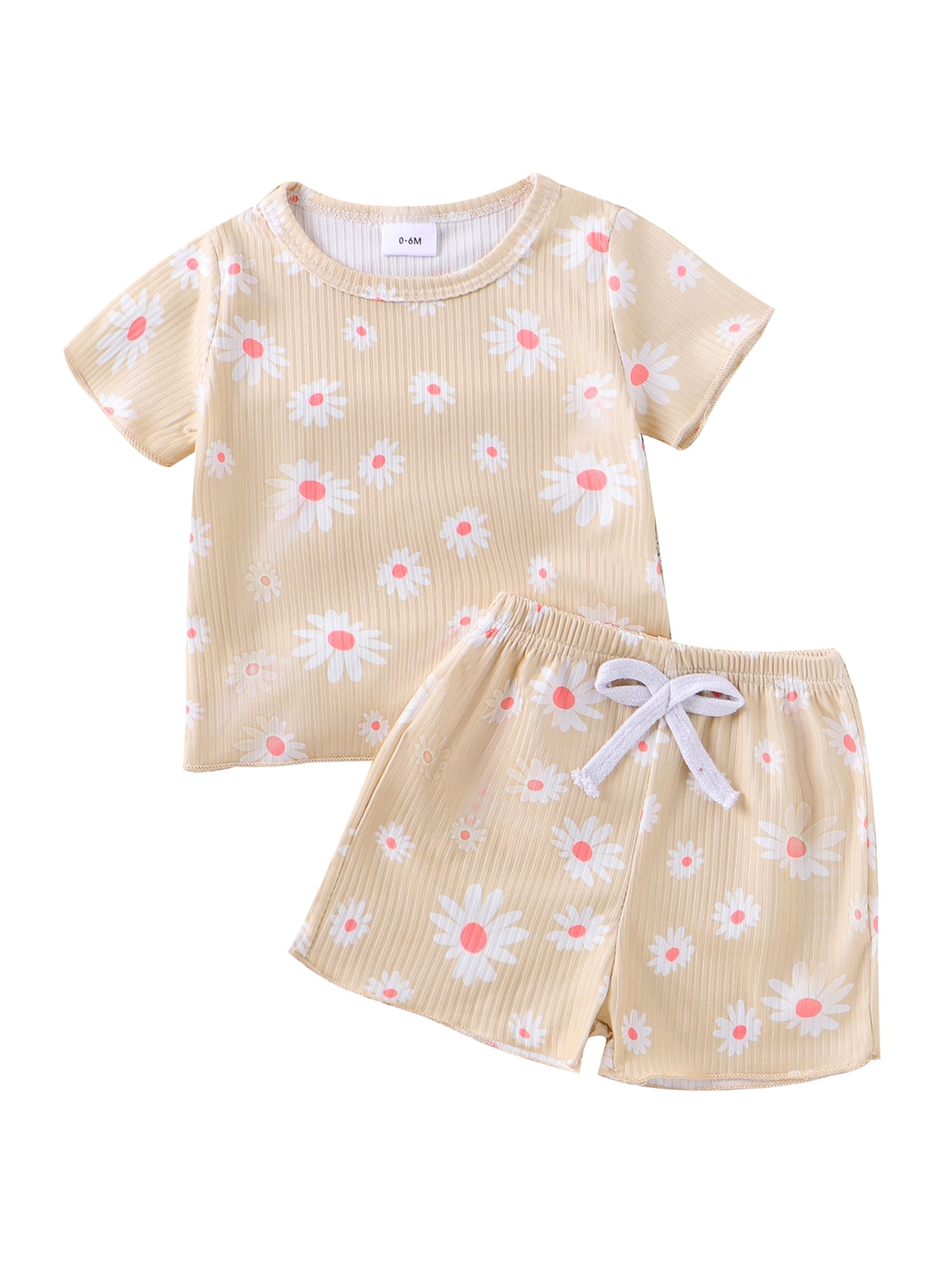 Sunwanar Toddler Girl 2 Piece Set, Round Neck Short Sleeve Daisy Print Tops + Elastic Waist ...