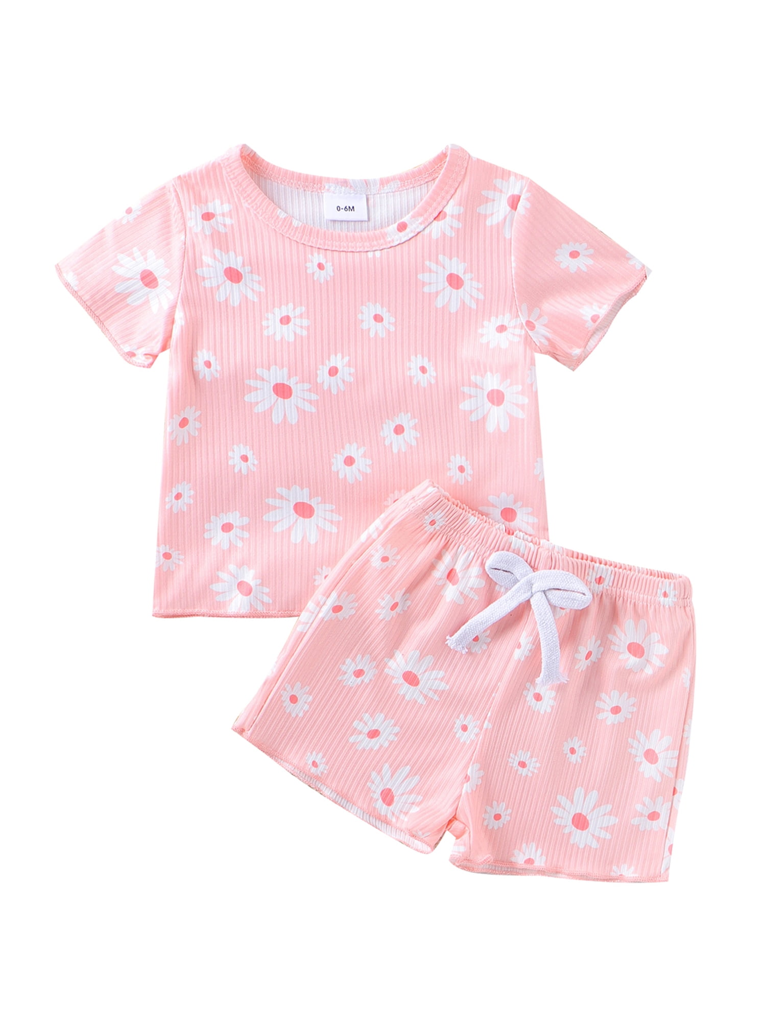 Sunwanar Toddler Girl 2 Piece Set, Round Neck Short Sleeve Daisy Print Tops + Elastic Waist ...