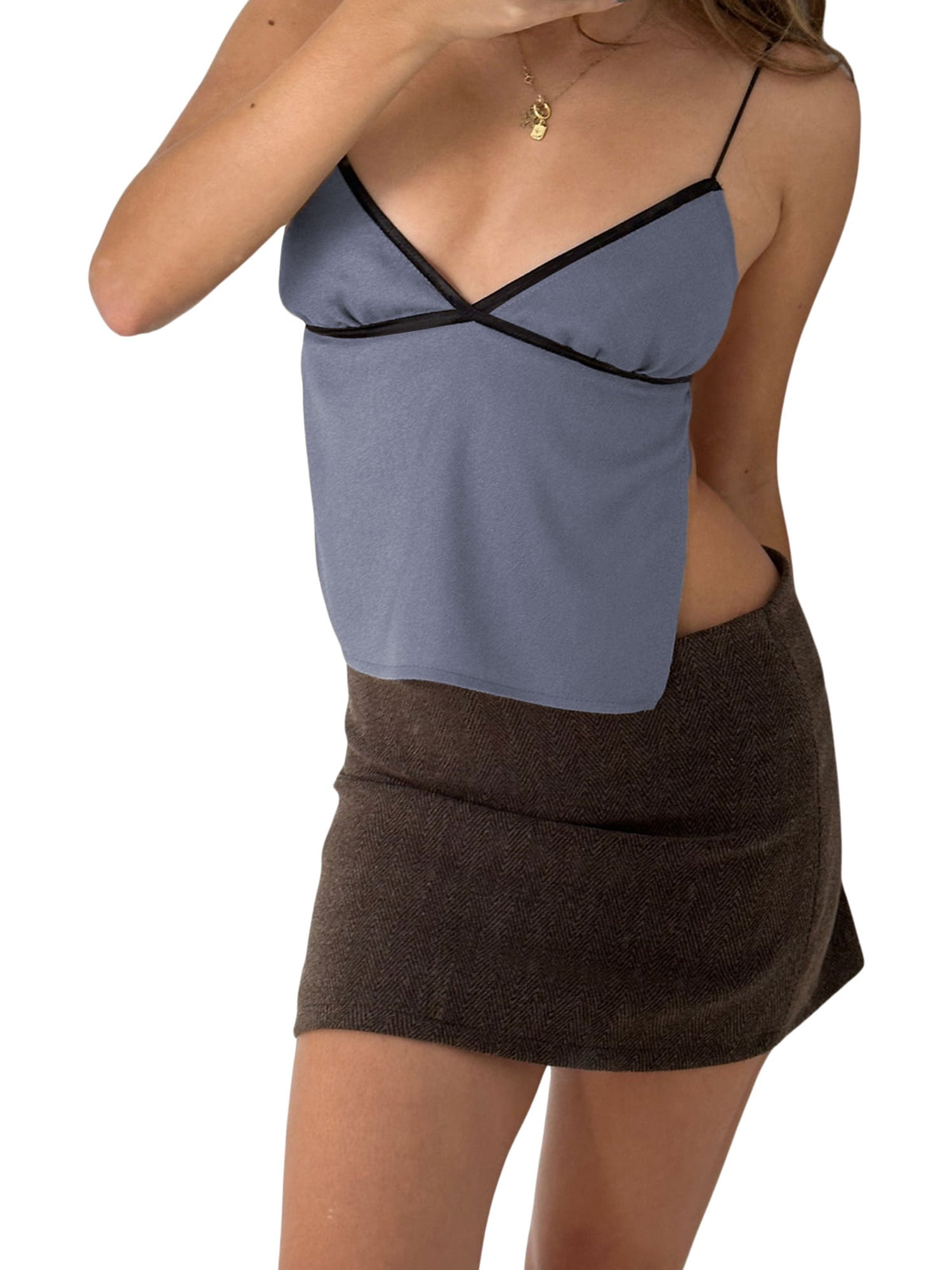 Sunwanar Women Backless Camisole Tie Up Spaghetti Strap Crop Top Summer