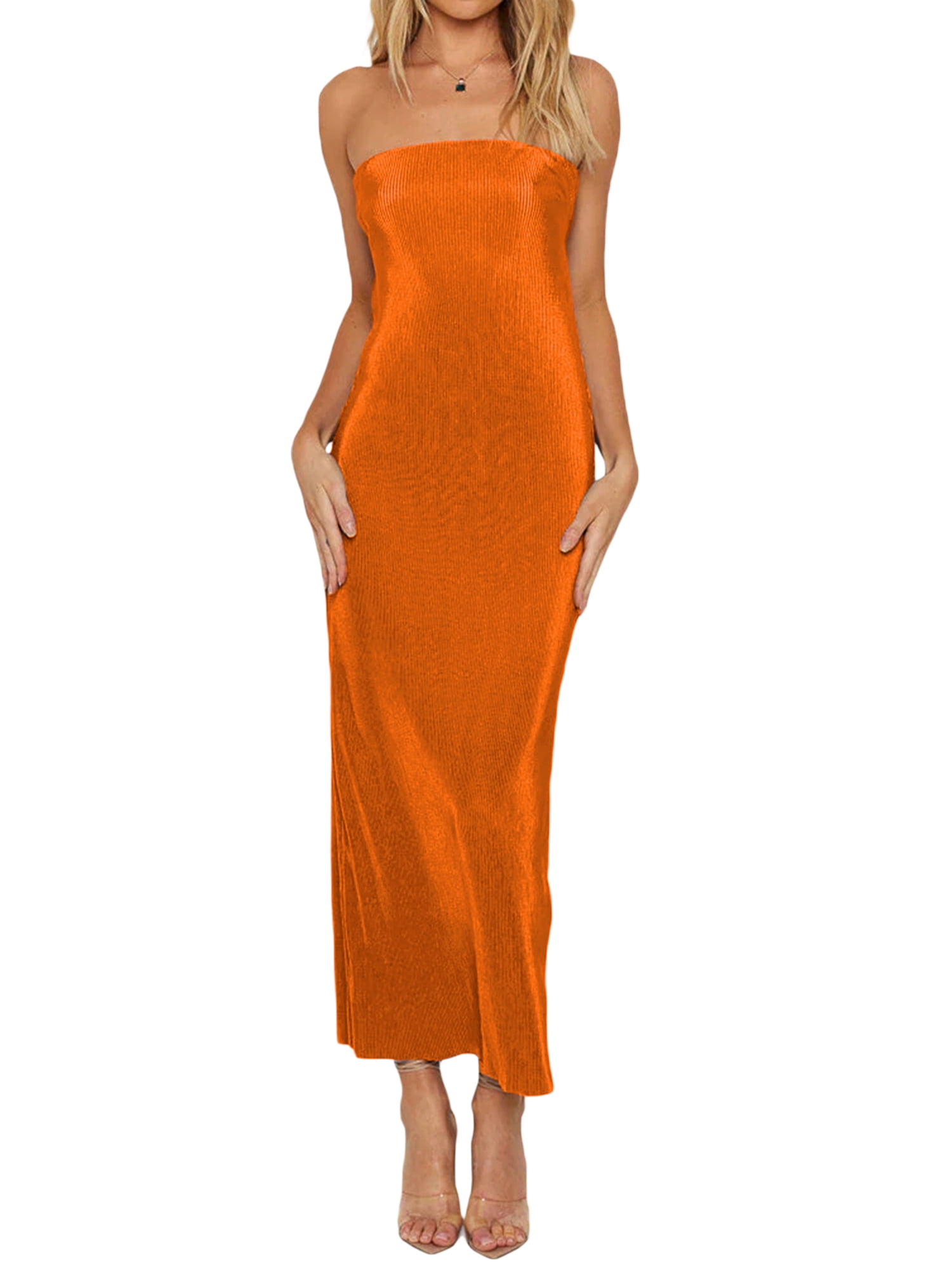 Sunwanar Women Bodycon Tube Tops Dress Strapless Plisse Off-Shoulder ...