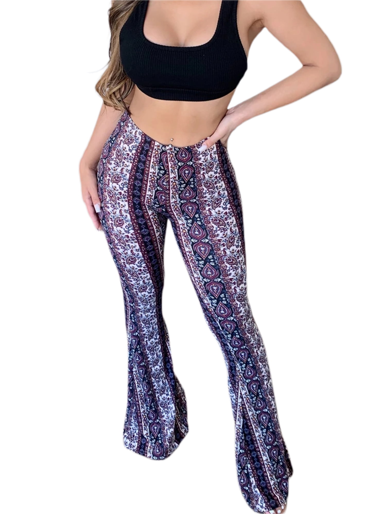 Sunwanar Women Boho Flare Pants Women's High Waist Wide Leg Trousers ...