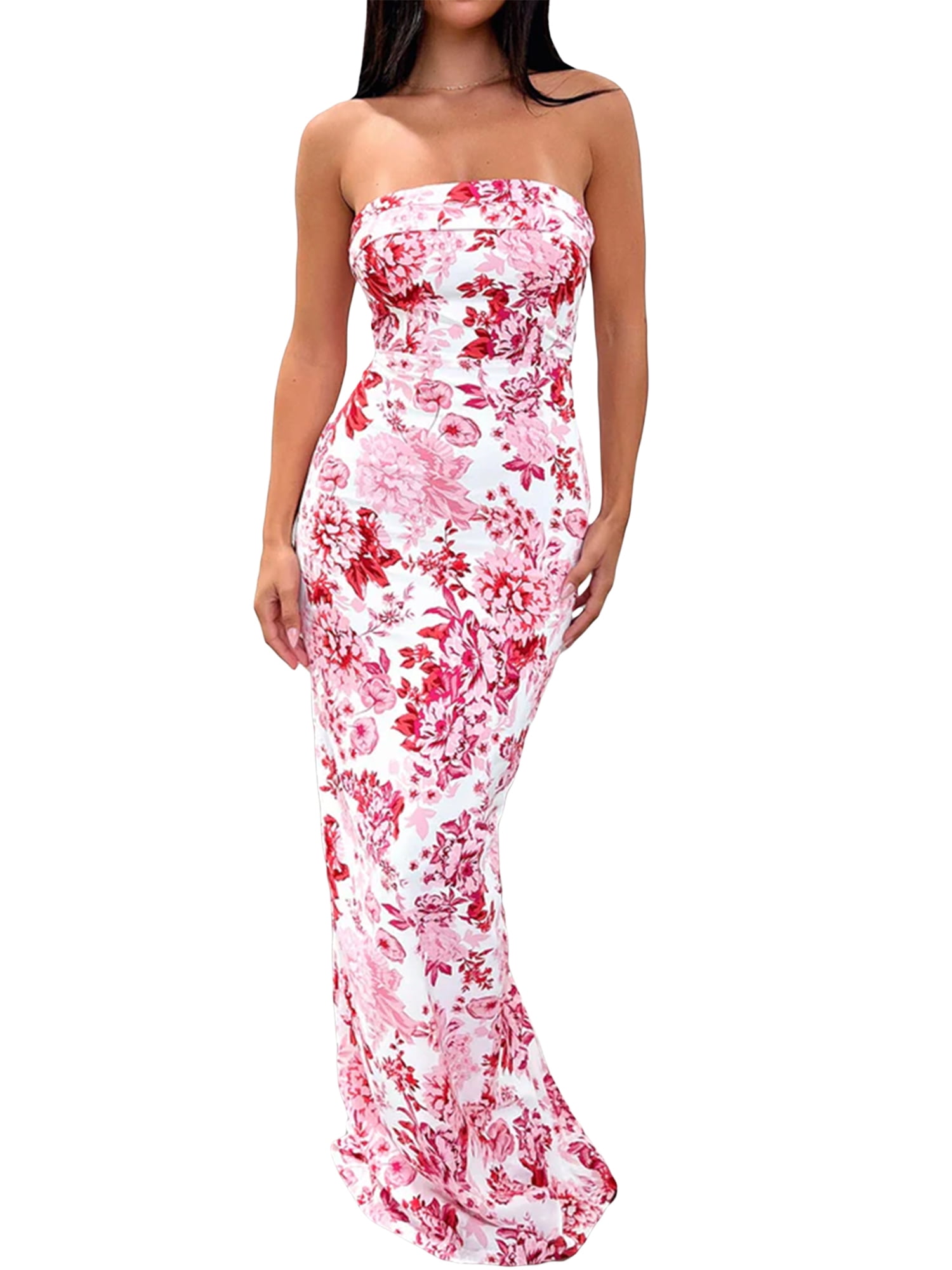 Sunwanar Women Off-shoulder Sleeveless Dress Summer Elegant Strapless ...