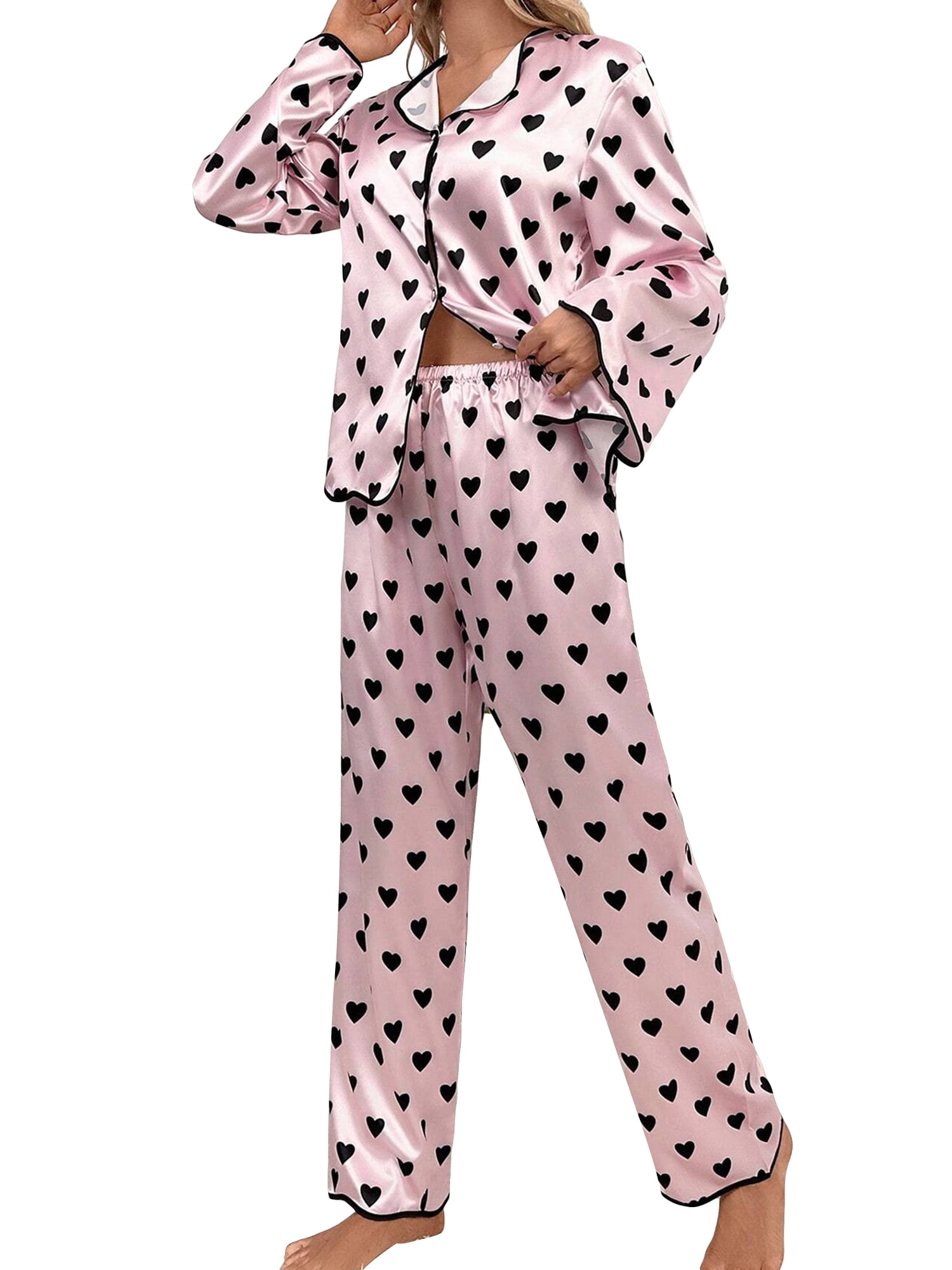 Sunwanar Women Valentine's Day Pajamas Set Long Sleeve Heart Printed ...