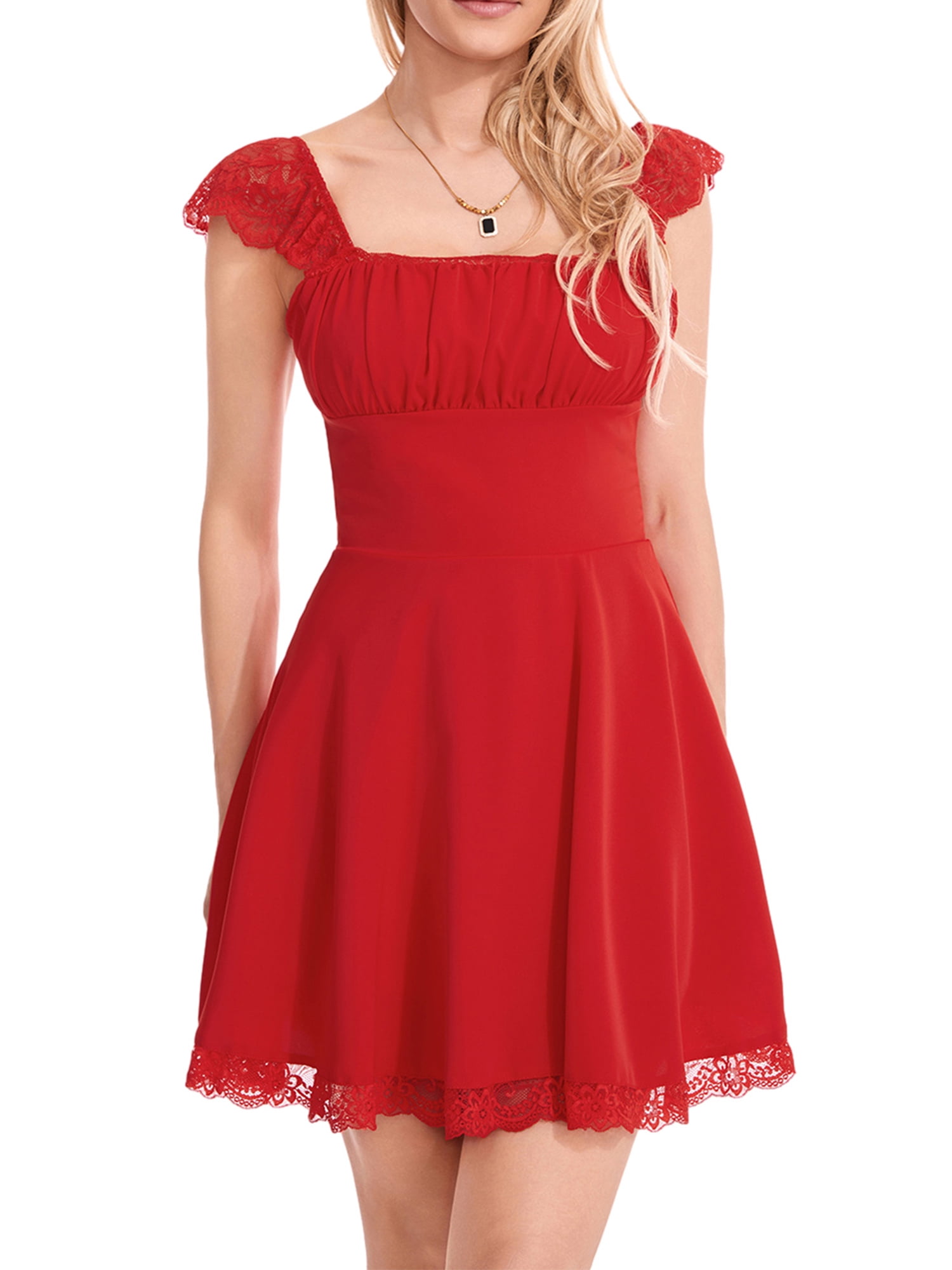 Sunwanar Women’s Vintage A-line Dress Short Sleeve Ruched Bust Solid ...