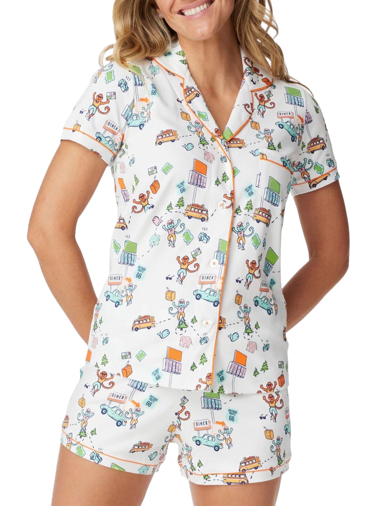 Sunwanar Womens Rabbit Monkey Print 2 Piece Pajamas Y2k Preppy Short ...