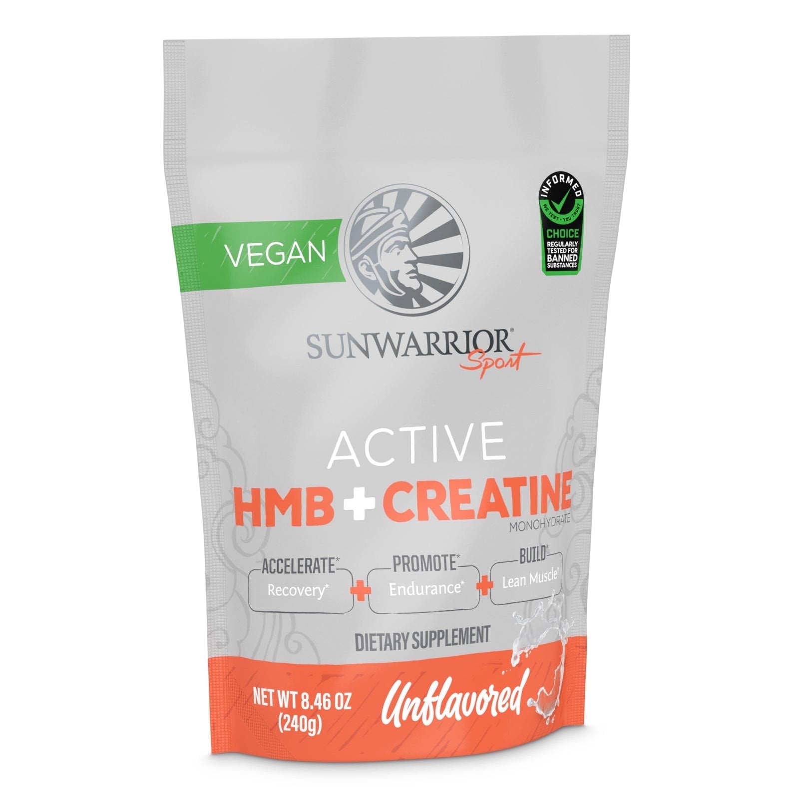 Sunwarrior Active HMB + Creatine Monohydrate Powder, Muscle Recovery Supplement, Unflavored, 8. ...