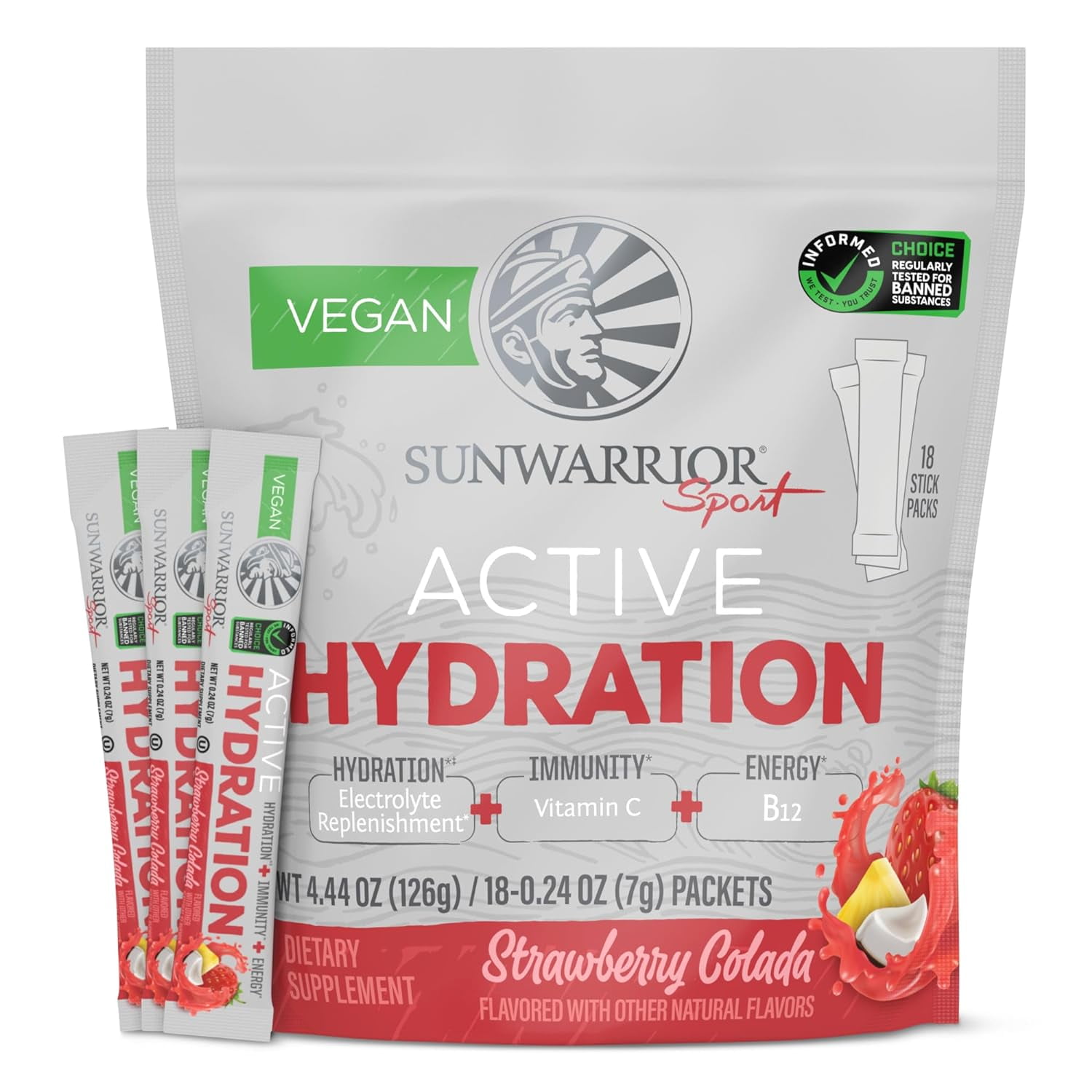 Sunwarrior Active Hydration Powder Electrolyte Packets | Strawberry ...