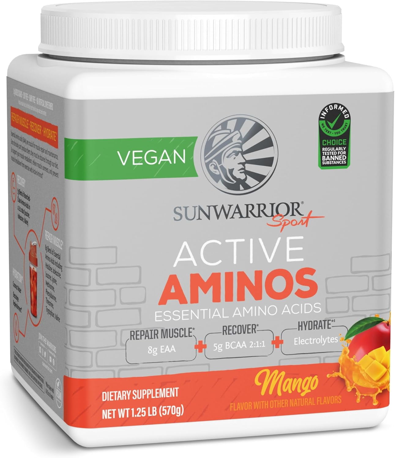 Sunwarrior Active Aminos, Vegan Leucine Powder, Mango Flavor, 8g EAAs ...
