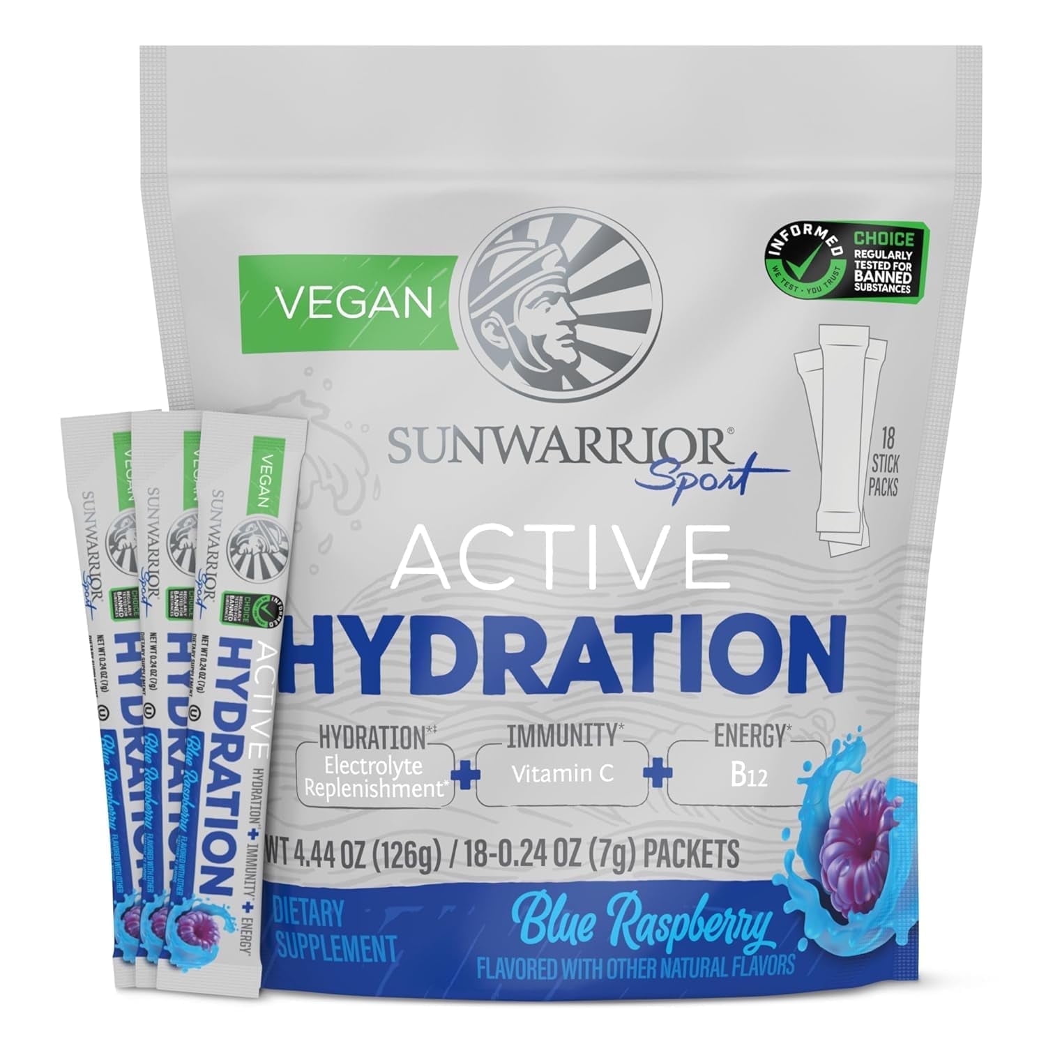 Sunwarrior Active Hydration Blue Raspberry Electrolyte Powder 18 ...
