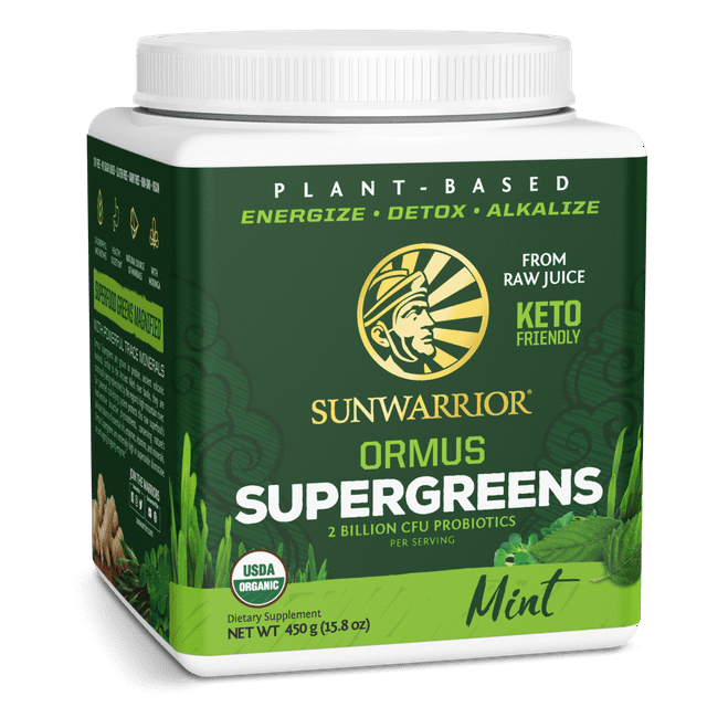 Sunwarrior Organic Probiotic Powder Supergreens | Plant Based Mint Superfood Supplement, 450g ...