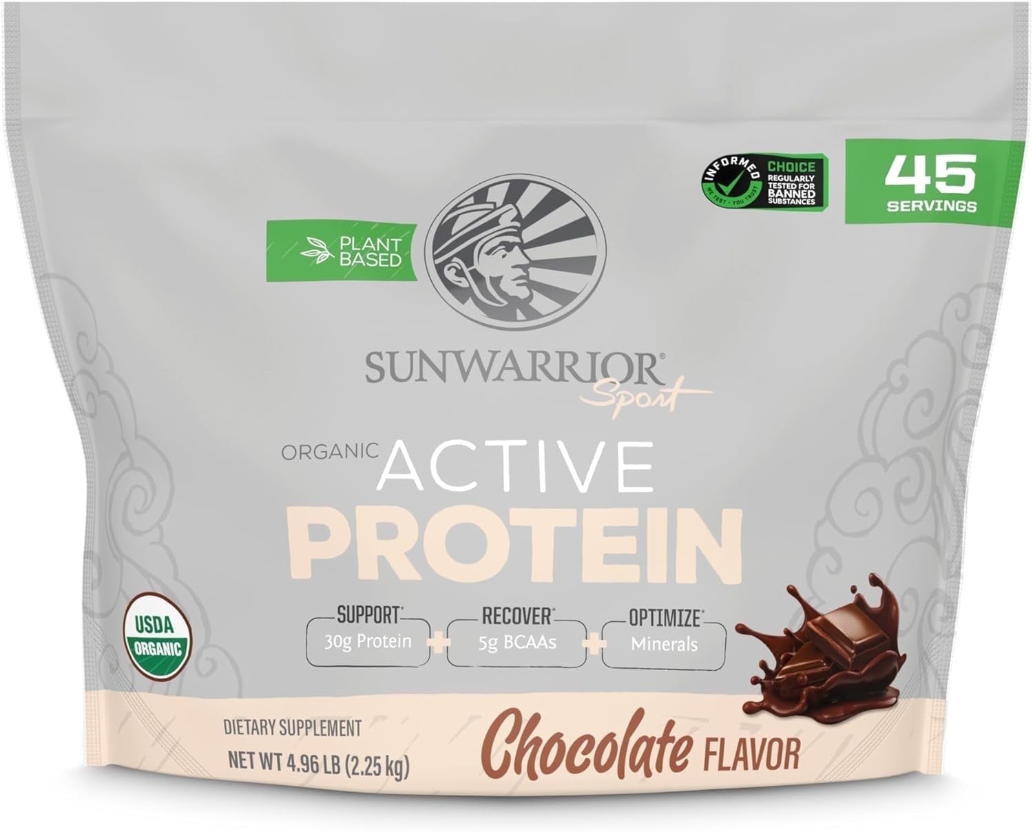Sunwarrior Organic Active Protein Vegan Protein Powder, Chocolate ...