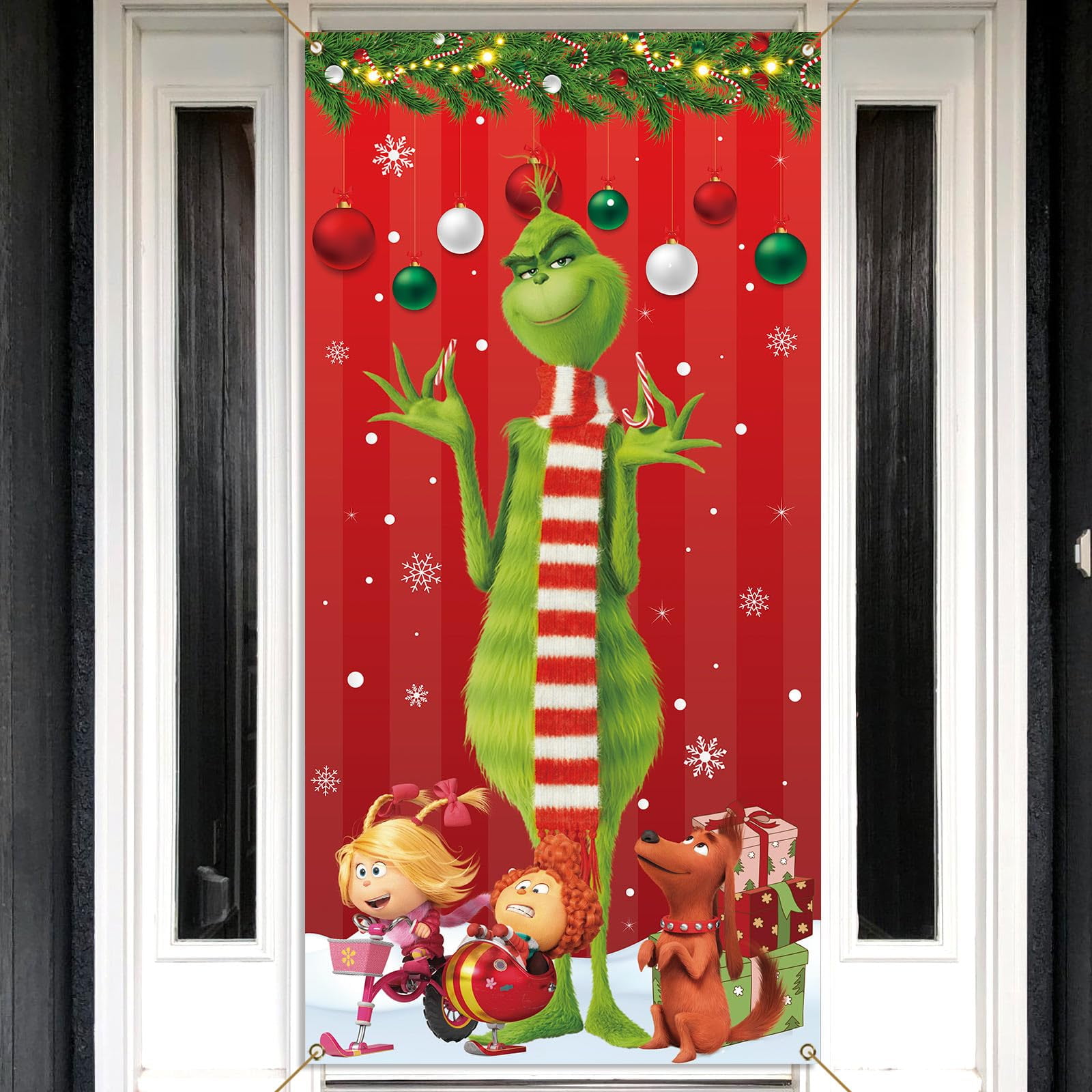 Sunwer Merry Green Christmas Door Cover Whoville Winter Holiday Party ...
