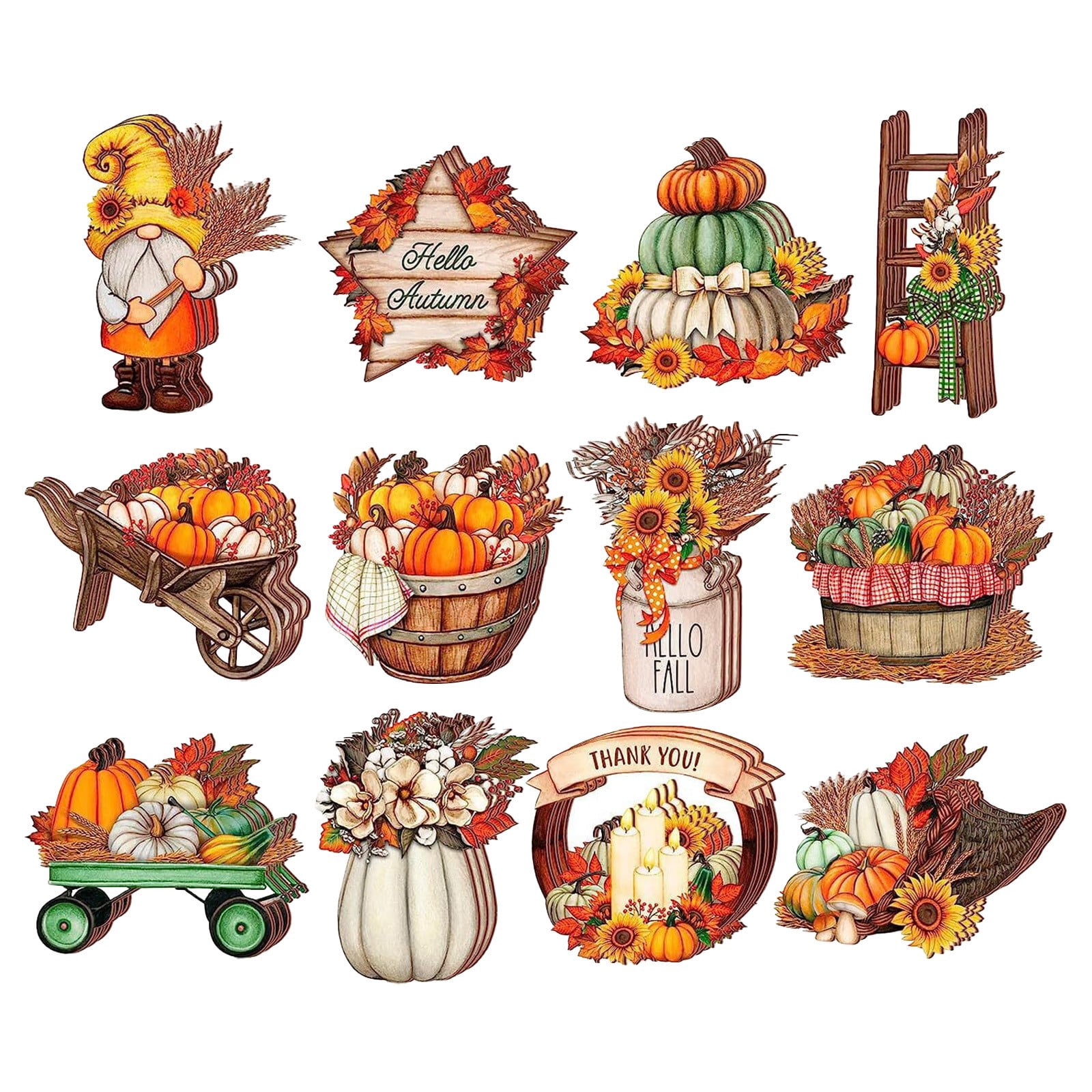 Sunxin A 12-Piece Set of Wooden Dwarf Pumpkin Decorations for Autumn ...