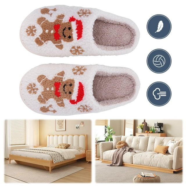 SunyaMood Christmas Gingerbread Man Slippers Warm Slip-on House Shoes ...
