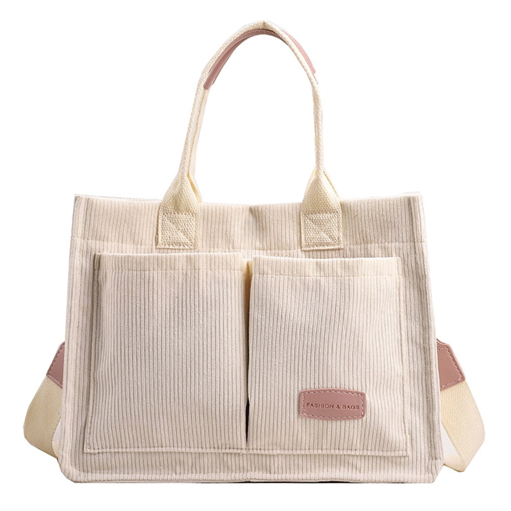 SunyaMood Corduroy Women Multi Pocket Tote Bag Trendy Bag with ...