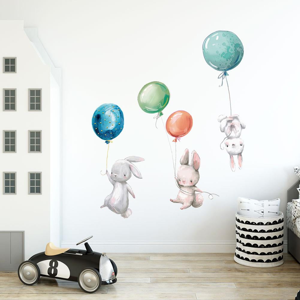 SunyaMood Easter Bunny DecorEaster Rabbits Balloon Wall Sticker DIY Bunny Wallpaper Kids Room ...