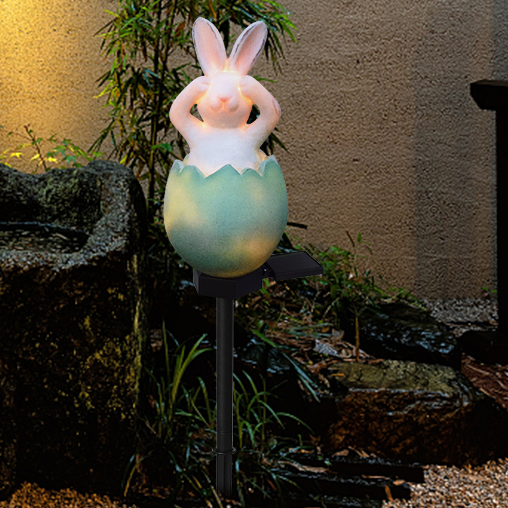 SunyaMood Easter Items Solar Powered Rabbit Ground Plug Lamp Resin LED ...