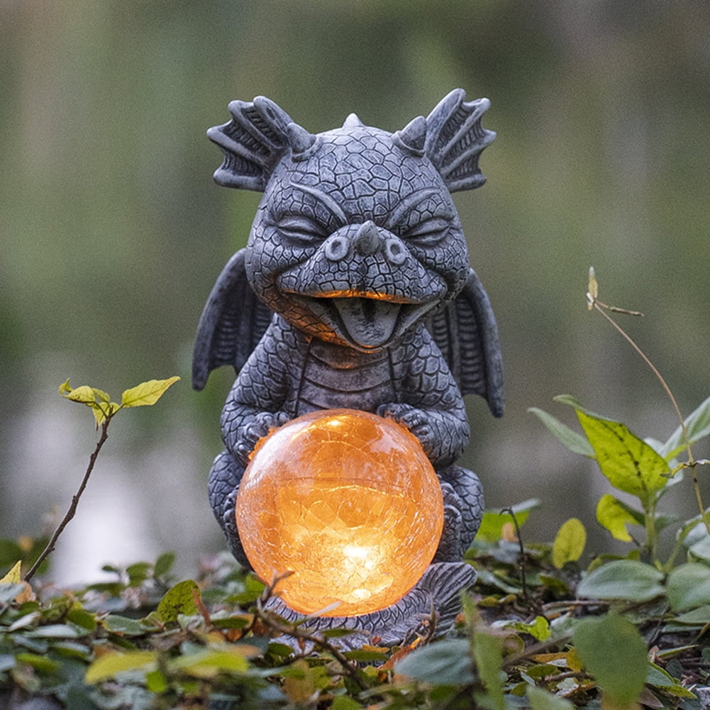 SunyaMood Garden Dragon Statue Resin Garden Dragon Statue with Solar ...