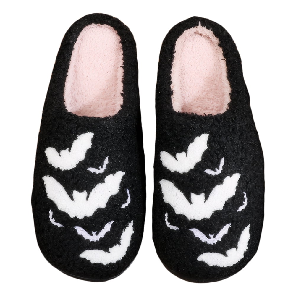 SunyaMood Halloween Bat Plush Slippers Warm Slip-on House Shoes ...