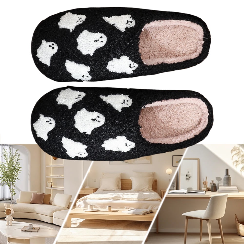 SunyaMood Halloween Ghost Plush Slippers Closed Toe Slippers ...
