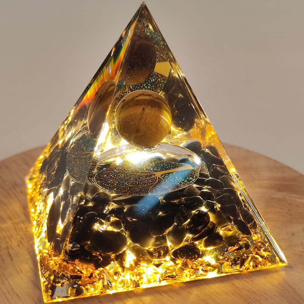 SunyaMood Orgone PyramidGold Black with Stone Pyramid Crystals Chakra ...