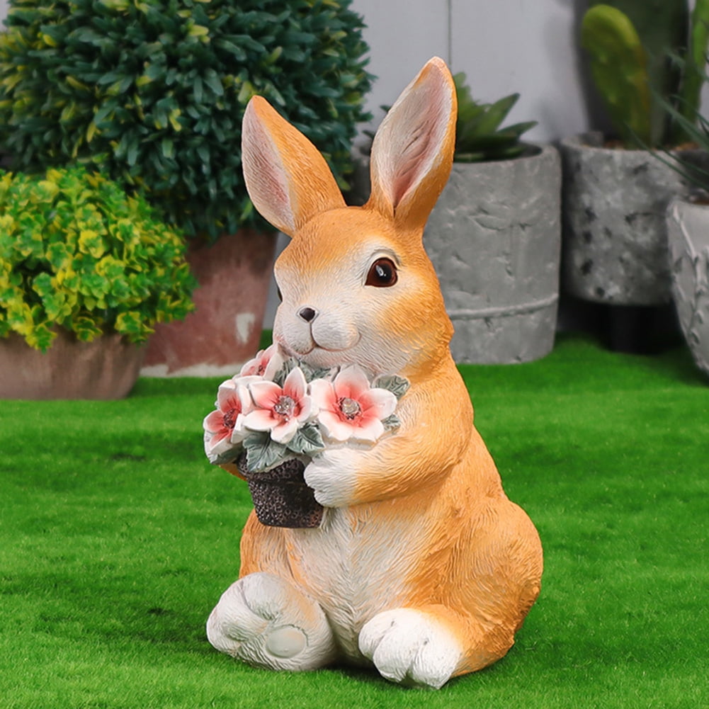 SunyaMood Resin Rabbit Statue Resin Rabbit Statue with Solar Powered ...