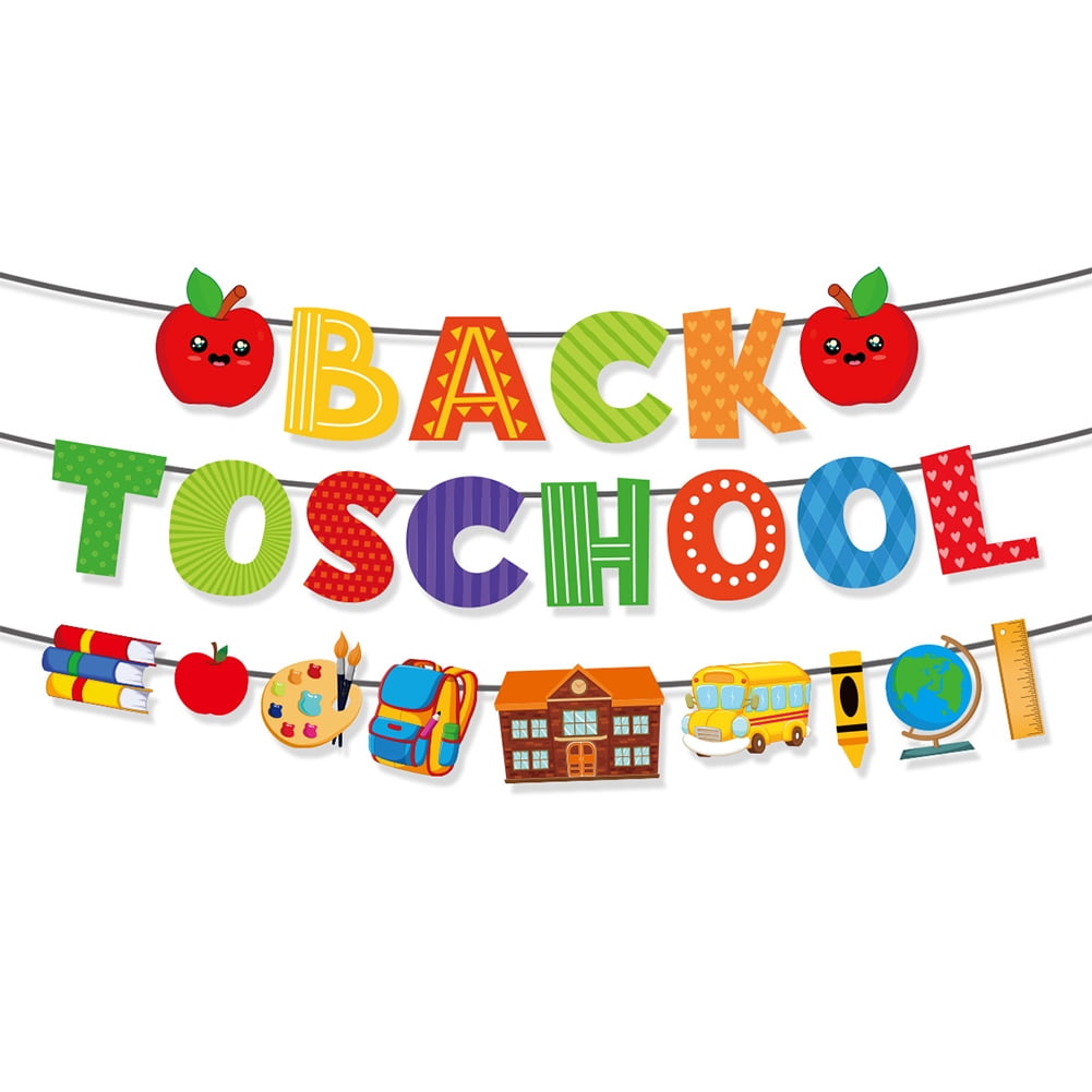SunyaMood Welcome Back To School Banner Pull-Up Flags Apples Pencil ...