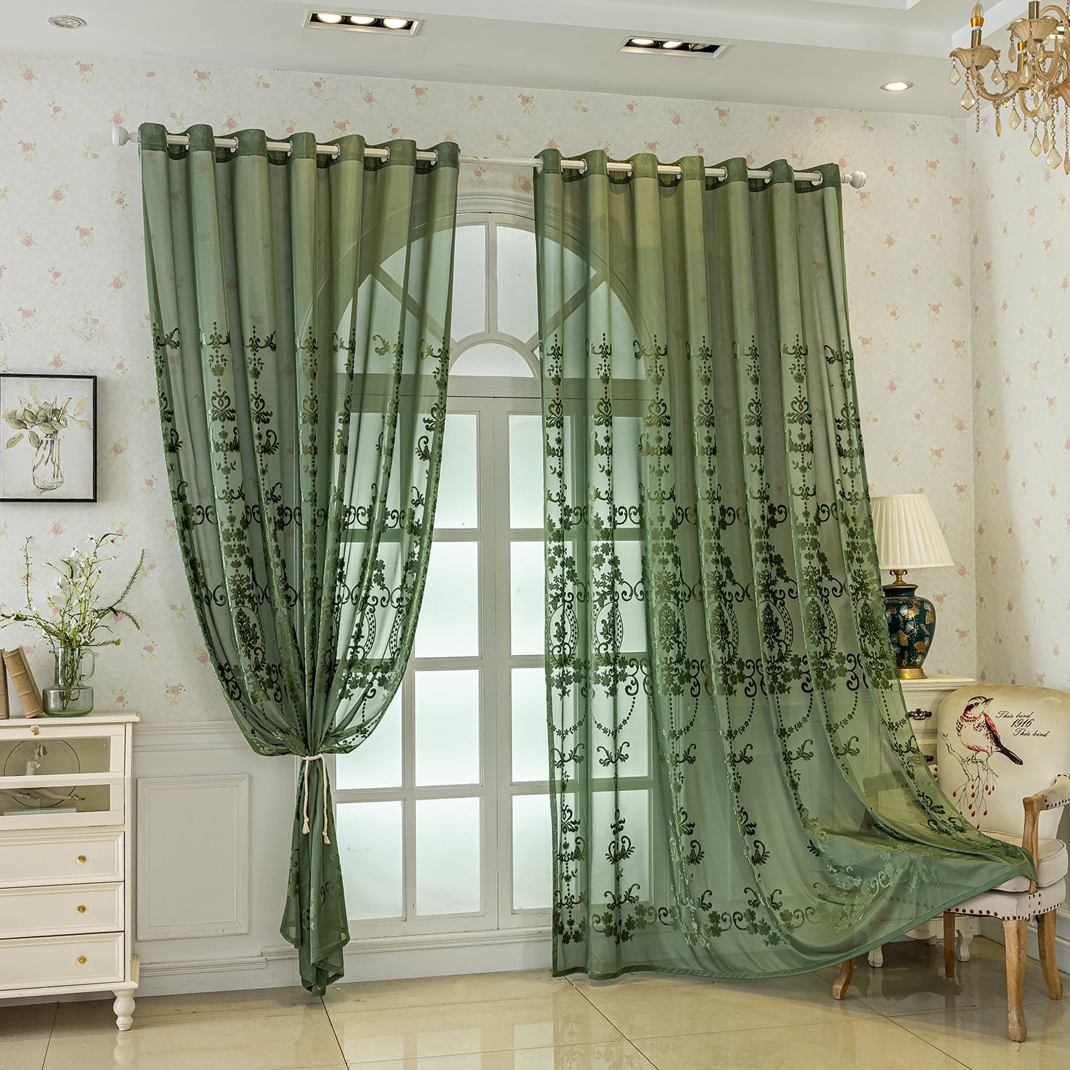 Sunyuer 2 Panels European Jacquard Sheer Curtains Embroidered Tulle ...