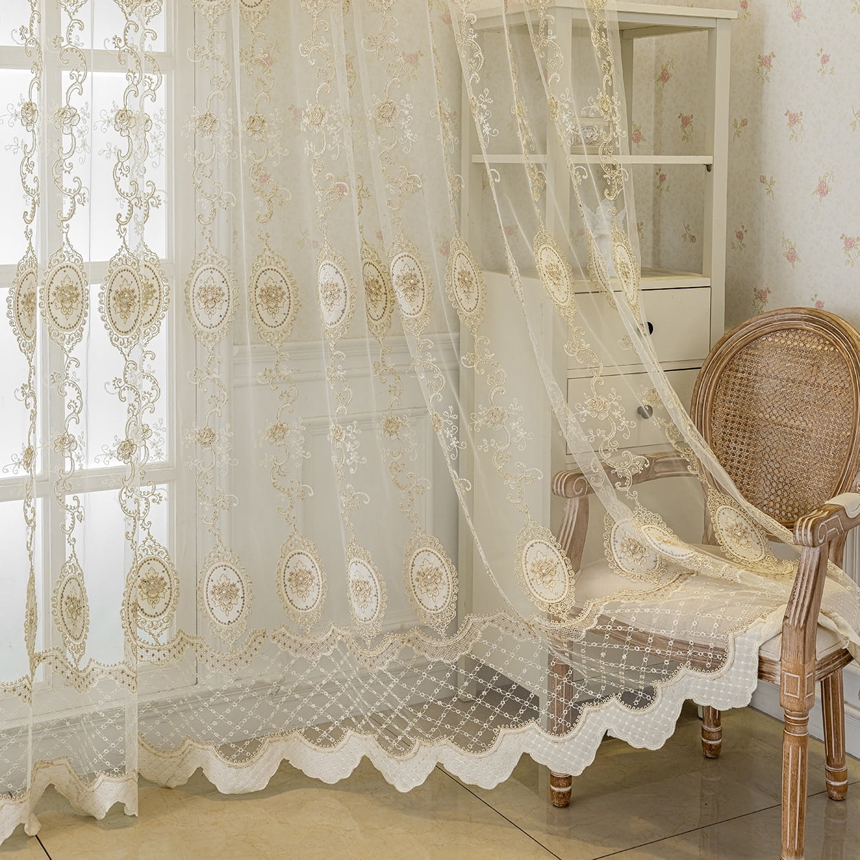 Sunyuer 2 Panels European Style Sheer Curtain Embroidered Window ...