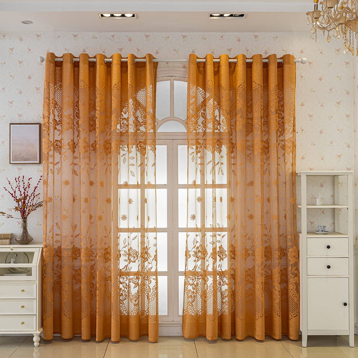 Sunyuer 2 Panels Luxury European Sheer Curtains Hollow Embroidered ...