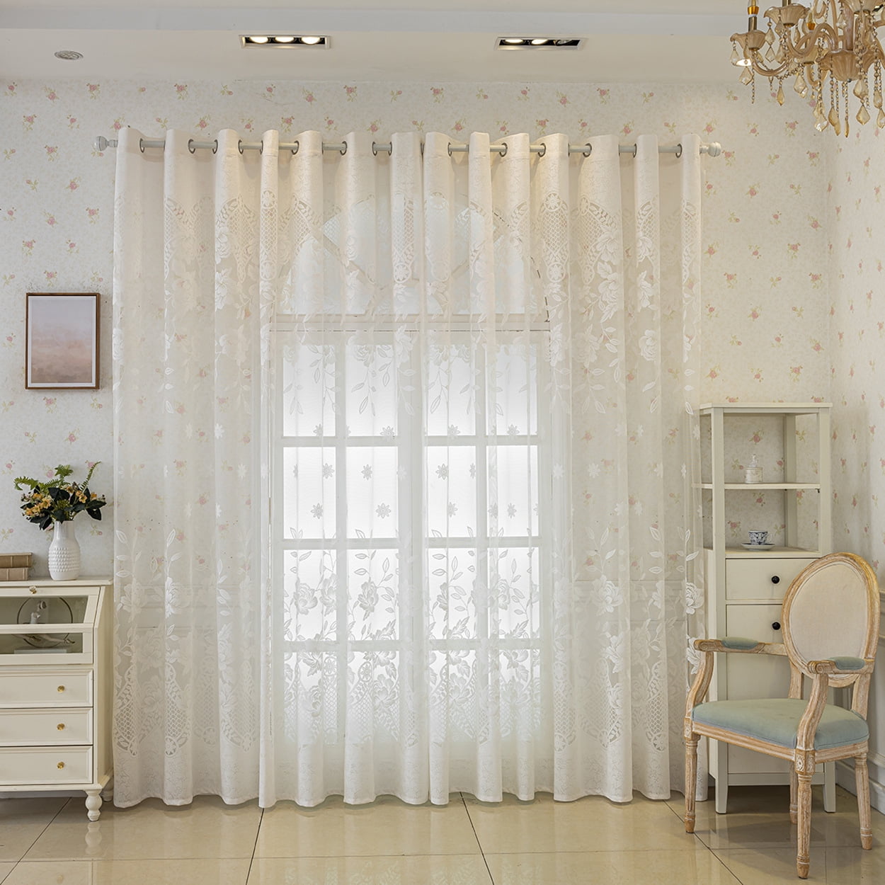 Sunyuer 2 Panels Luxury European Sheer Curtains Hollow Embroidered ...