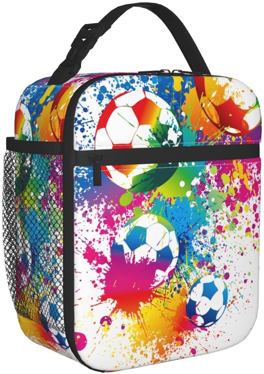 Sunyuer Colored Splashes Soccer Balls Pattern Portable Lunch Bag ...
