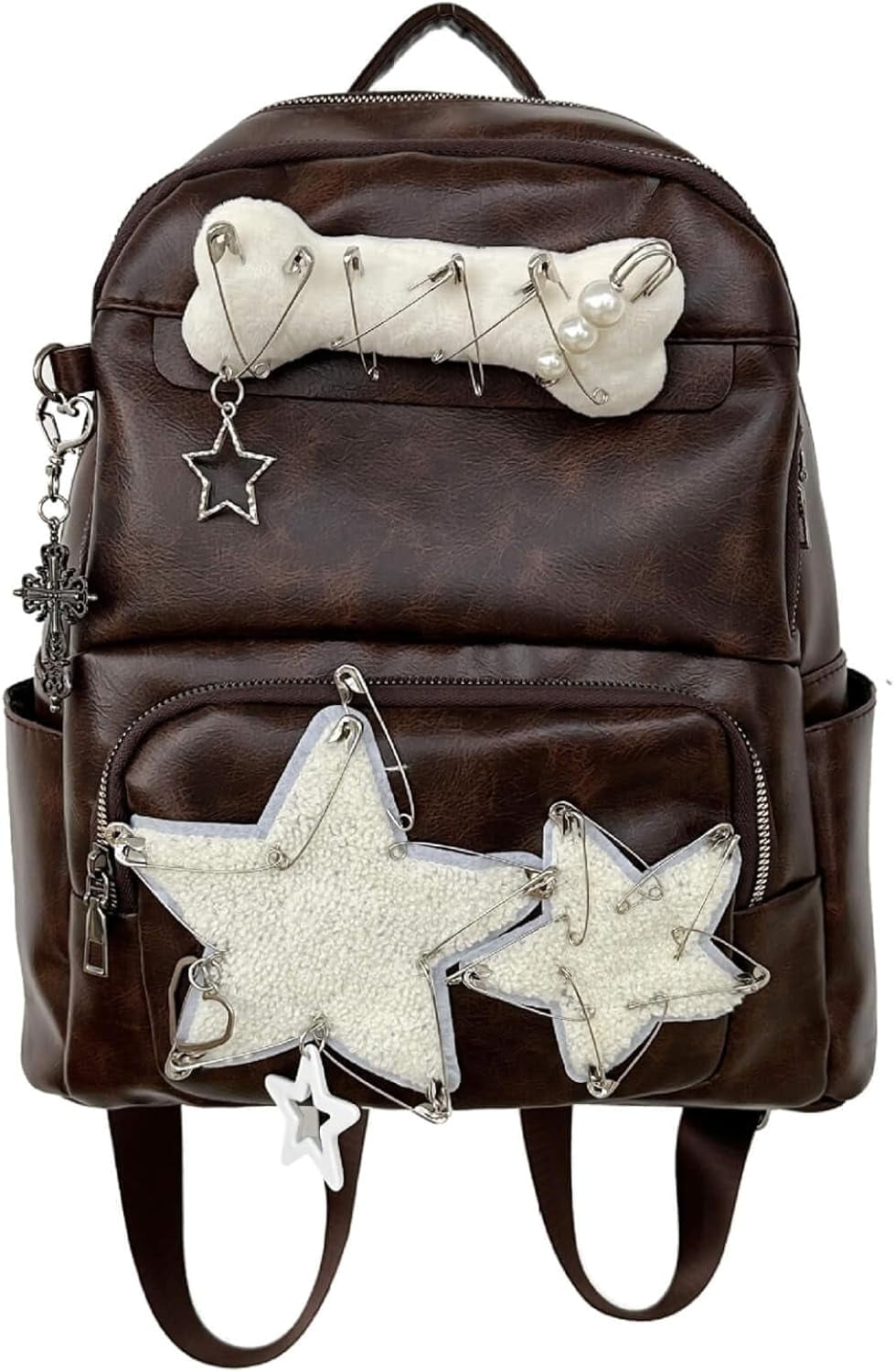Sunyuer Cute PU Backpack Preppy, Y2K Star Vintage Fashion Bookbag ...