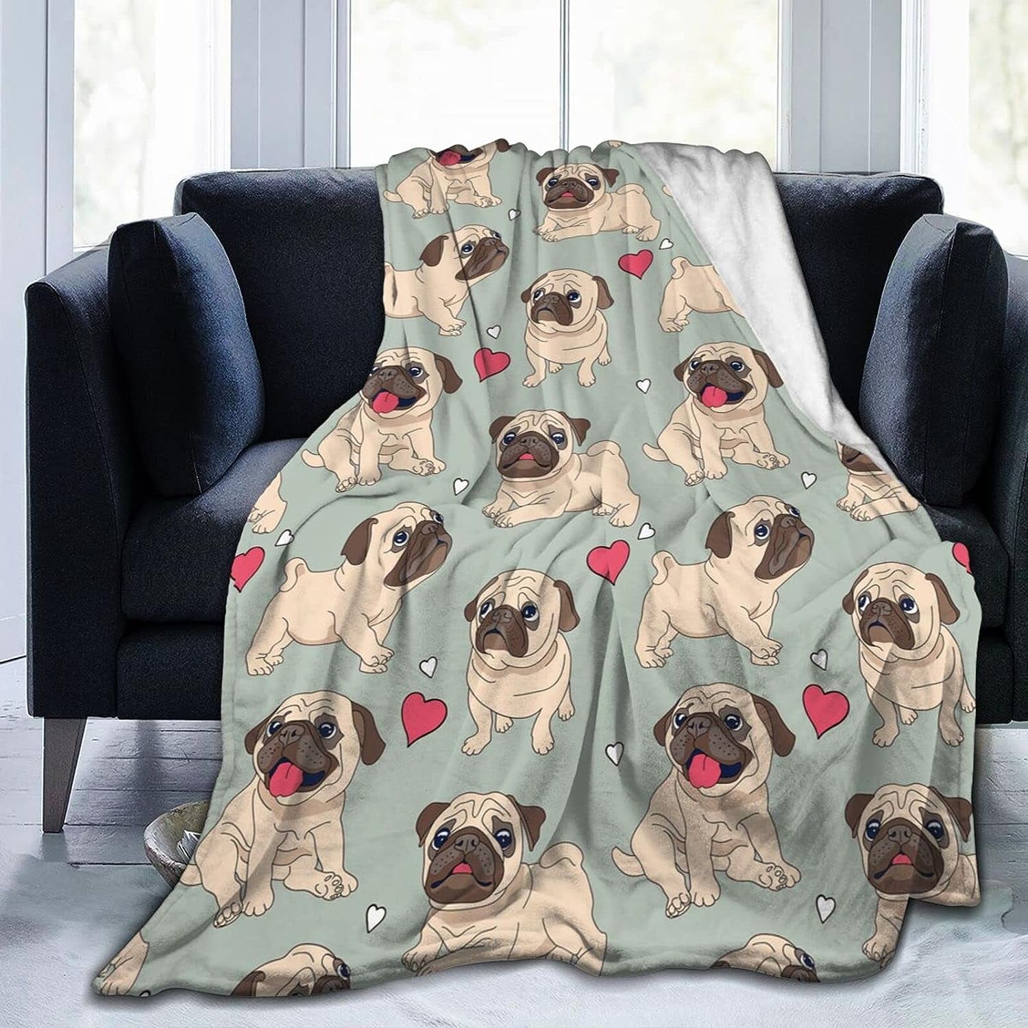 Sunyuer Cute Pug Print Throw Blanket Ultra-Soft Flannel Blanket for ...