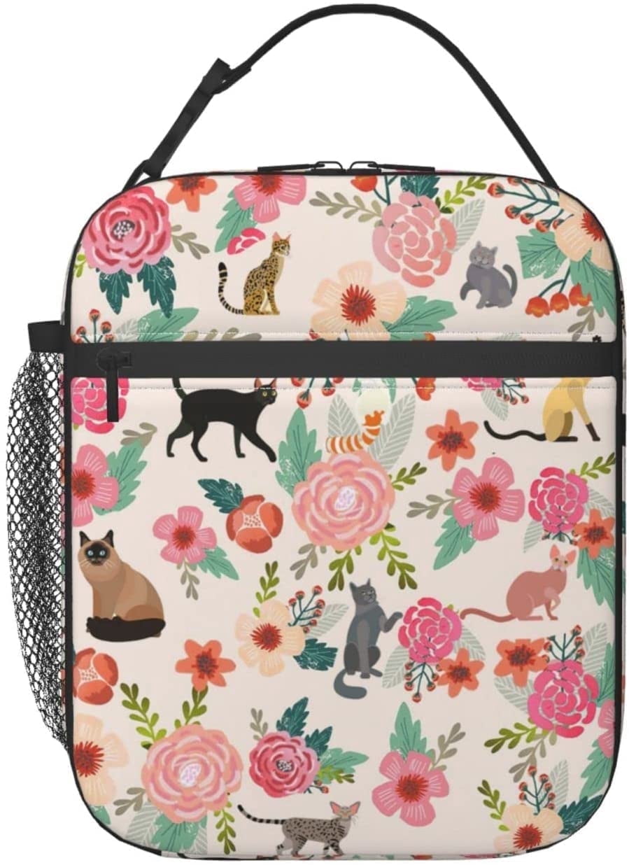 Sunyuer Flowers Cat Lunch Box Insulated Thermal Reusable Lunch Bag ...