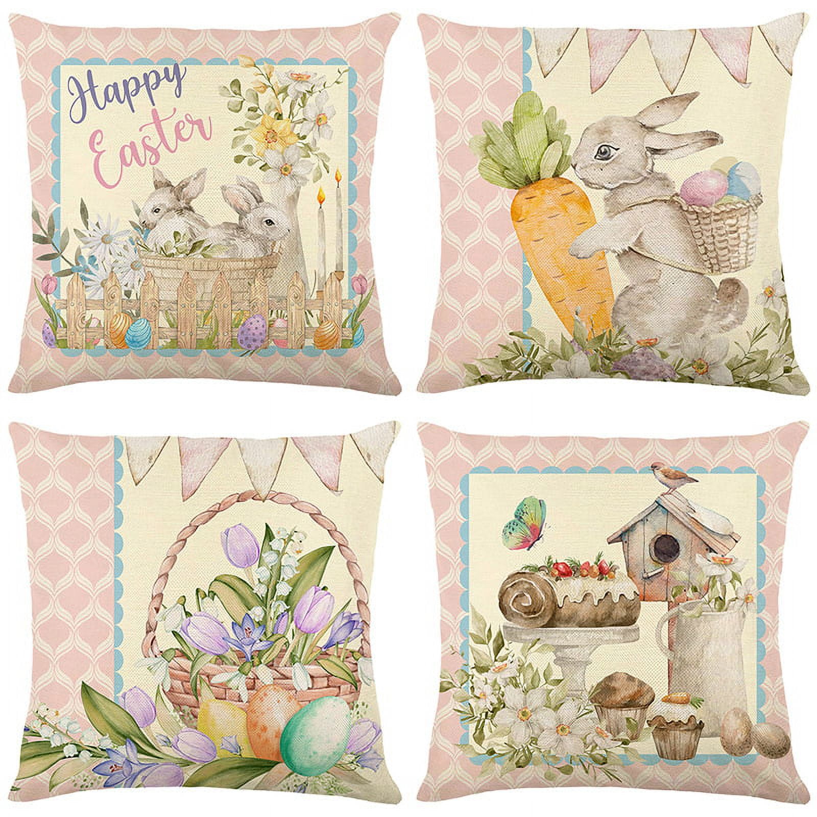 Sunyuer Happy Easter Throw Pillow Covers 18x18 Inch Set of 4, Spring ...