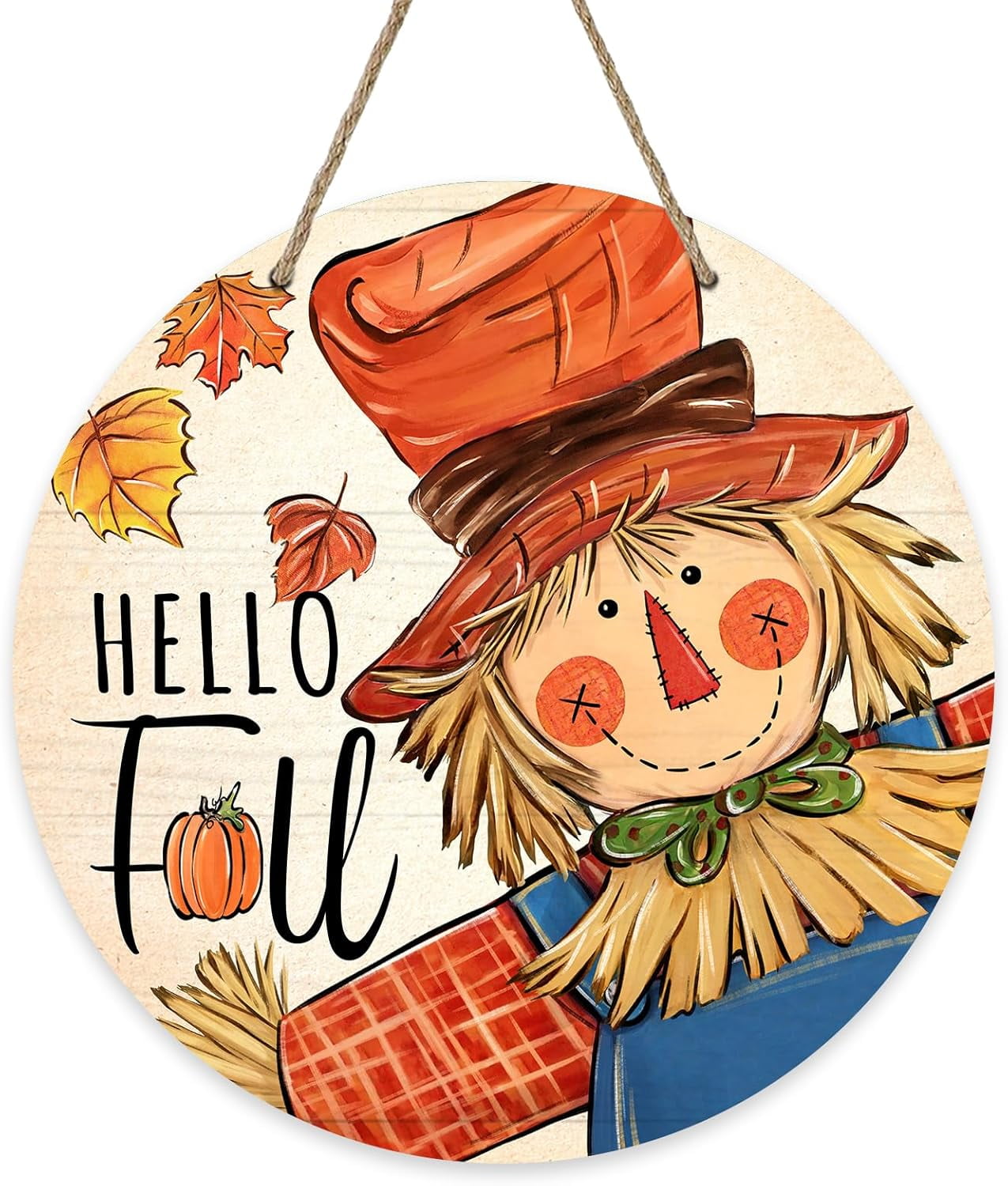 Sunyuer Hello Fall Scarecrow Sign for Front Door Decor, Autumn Harvest ...