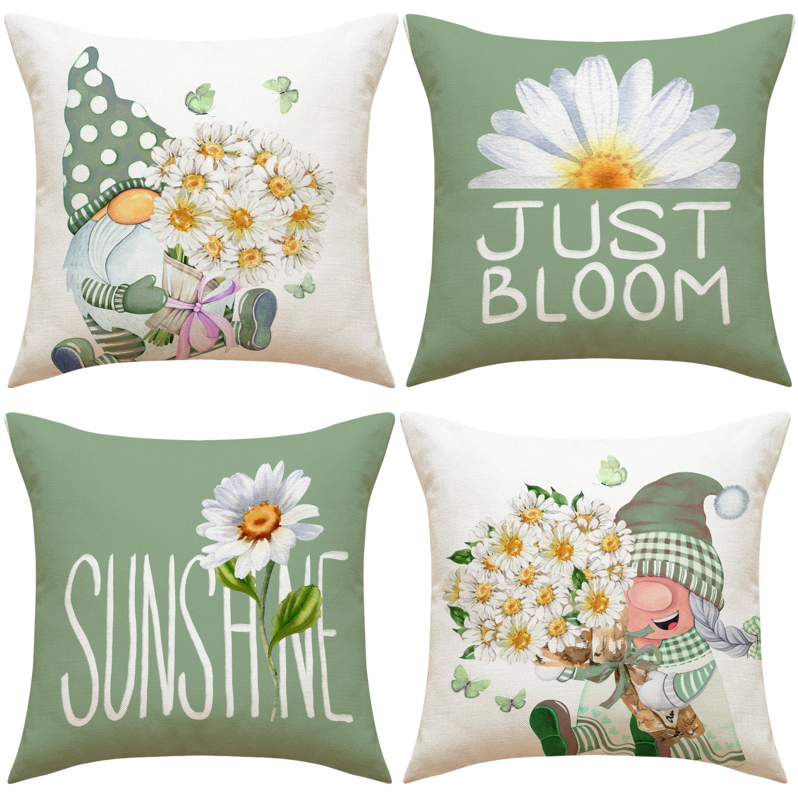 Sunyuer Spring Pillow Covers 18x18 Inch Set of 4, Spring Summer ...