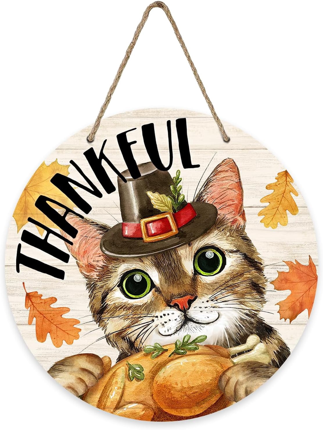 Sunyuer Thankful Sign Fall Cat Front Door Sign, Thanksgiving Day Wooden ...