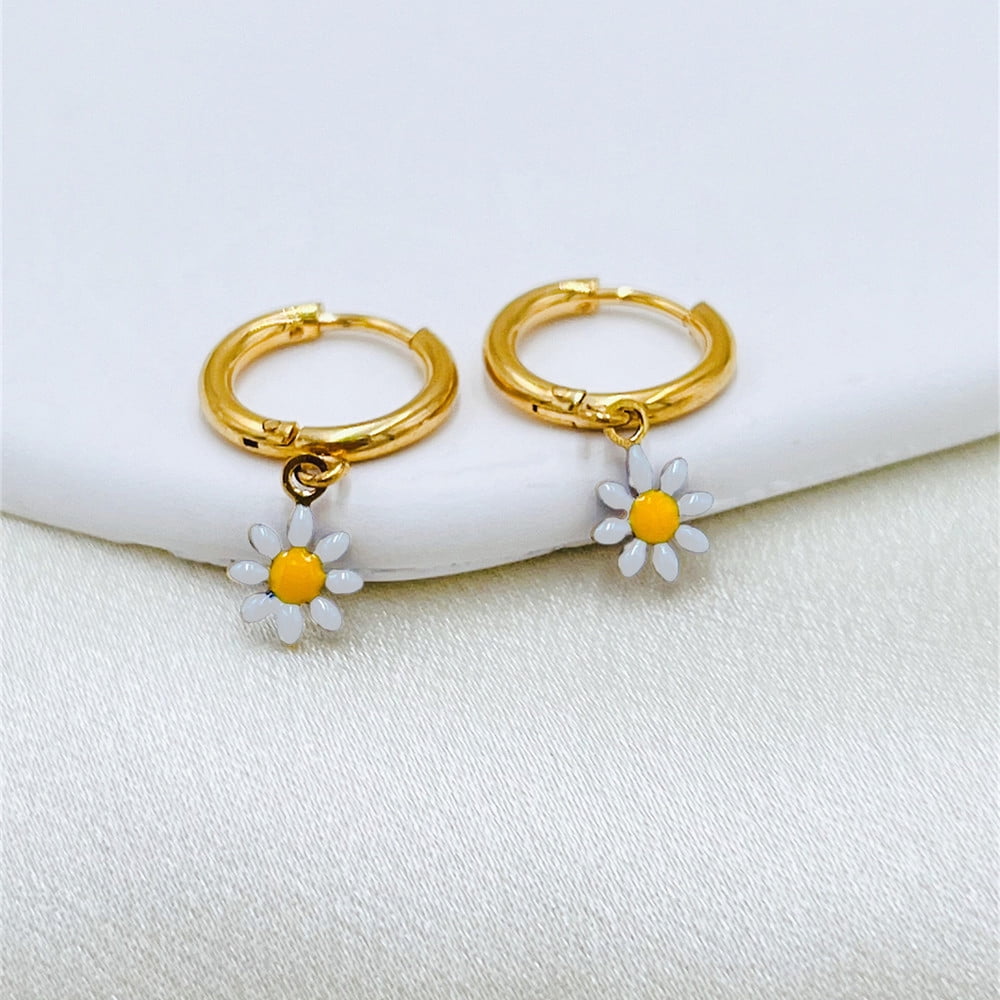 Sunyuer Vintage Daisy Flower Dangle Drop Earrings - Little Daisy Hoop ...
