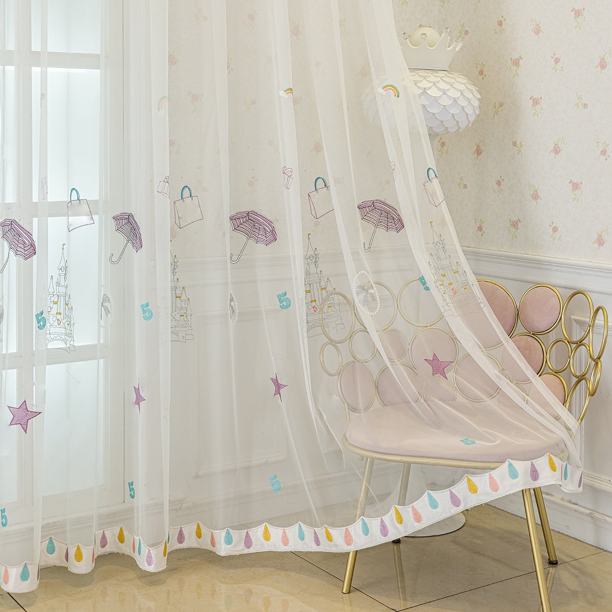 Sunyuer White Castle Star Pattern Embroidered Cartoon Design ...