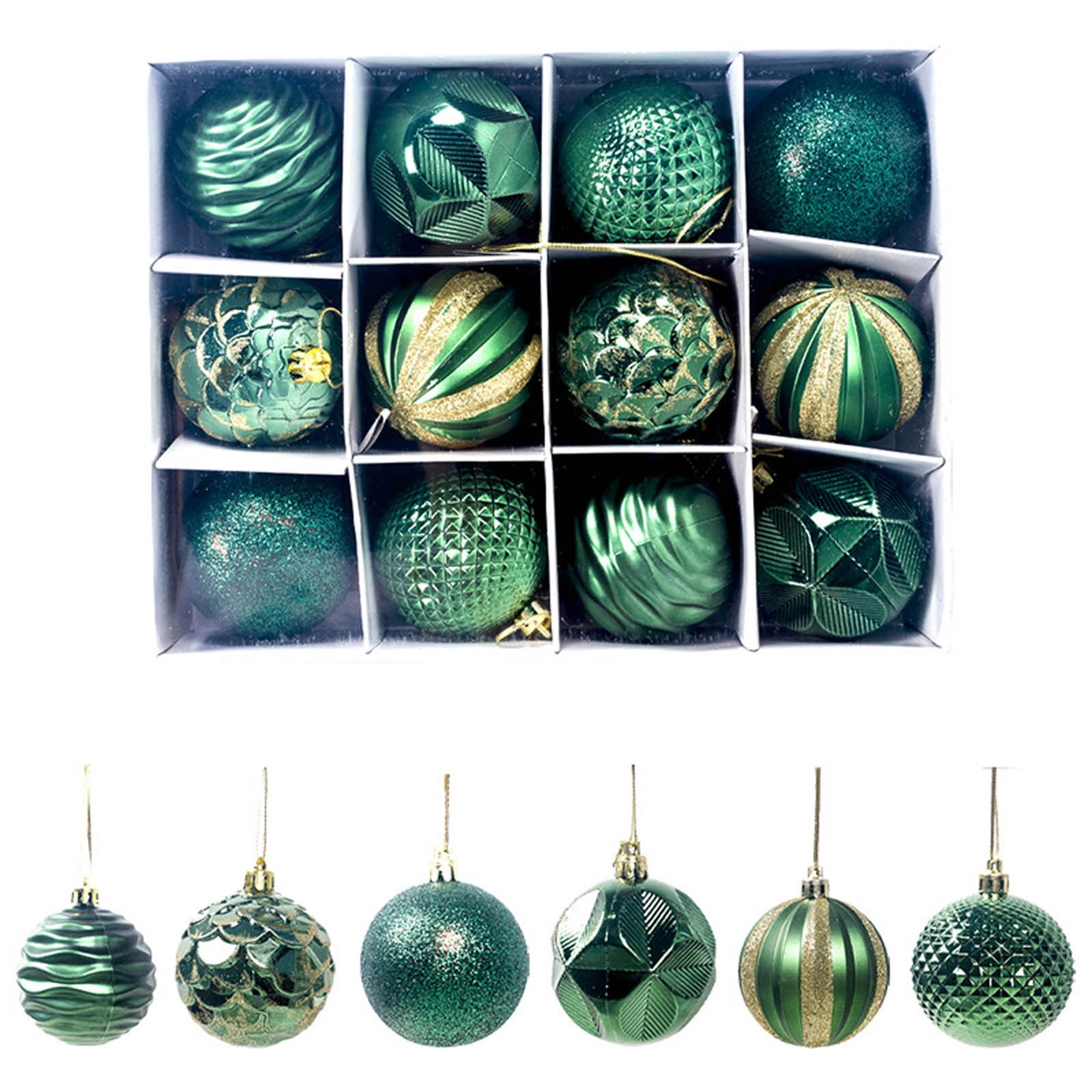 SuoKom 12Pcs 2.36 Inch Green Christmas Balls, Shatterproof Hanging ...
