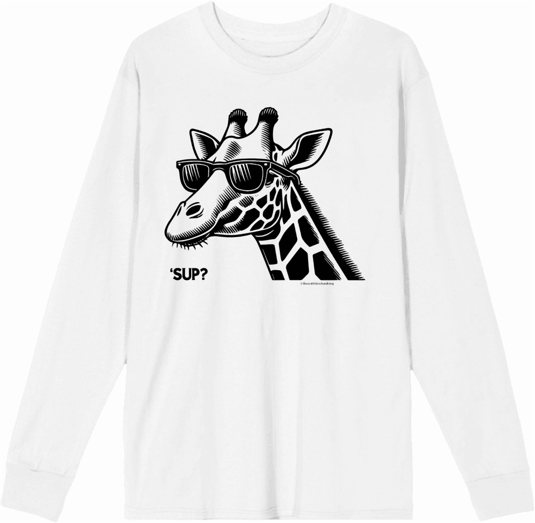 Sup? Giraffe with Sunglasses Adult White Crew Neck Long Sleeve Tee ...