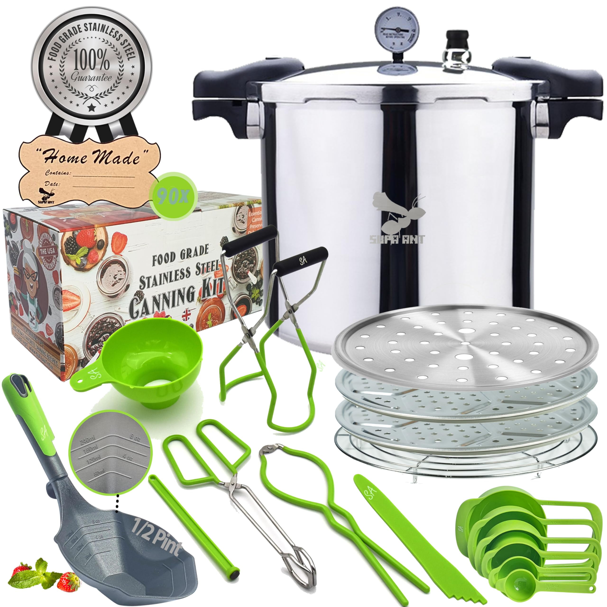 Supa Ant 23 Qt Pressure Canner & Water Bath Canning Kit – Complete Home ...