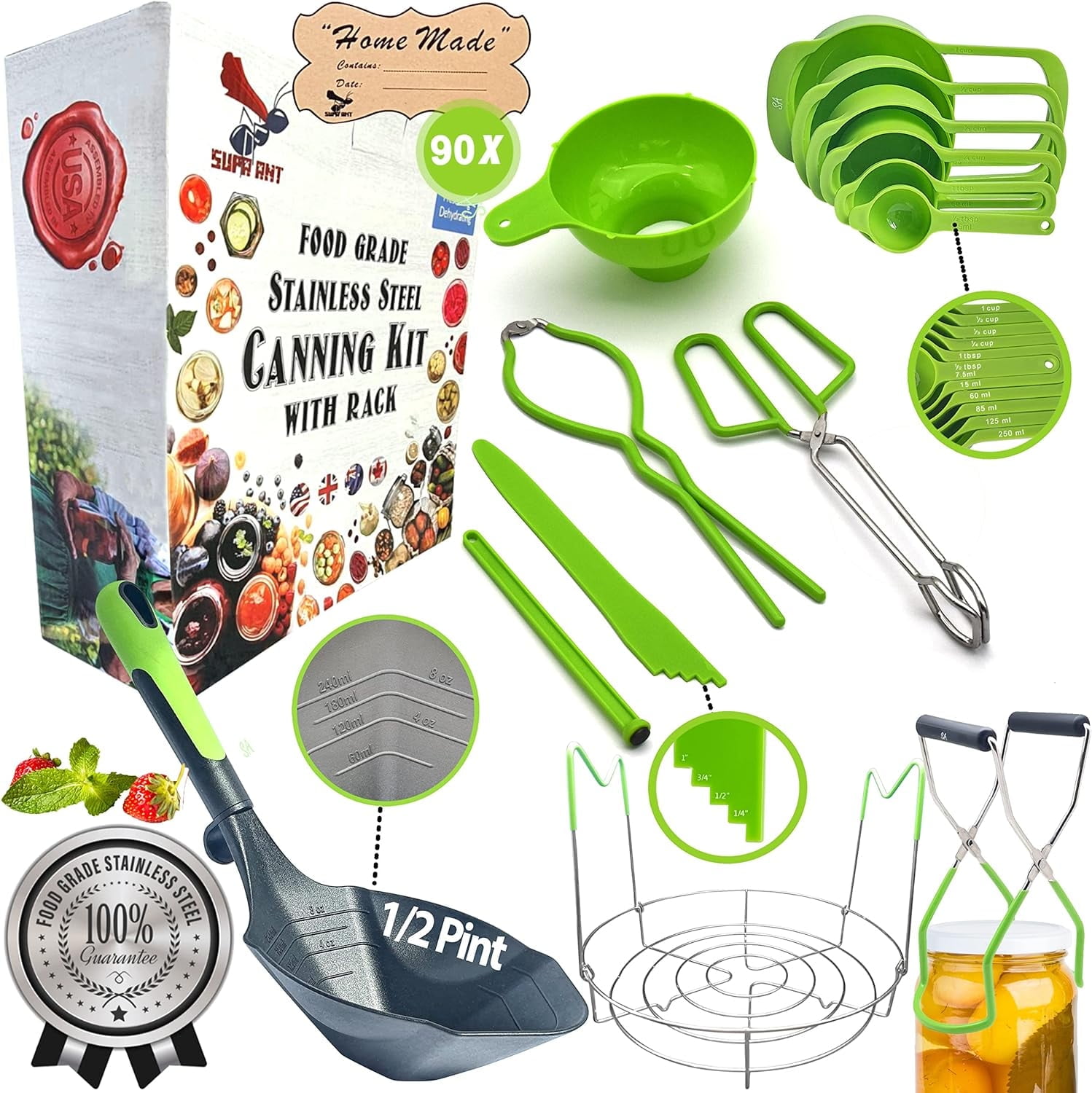 Supa Ant Canning Kit with Rack, XL Ladle, Measuring Cups, Canning ...