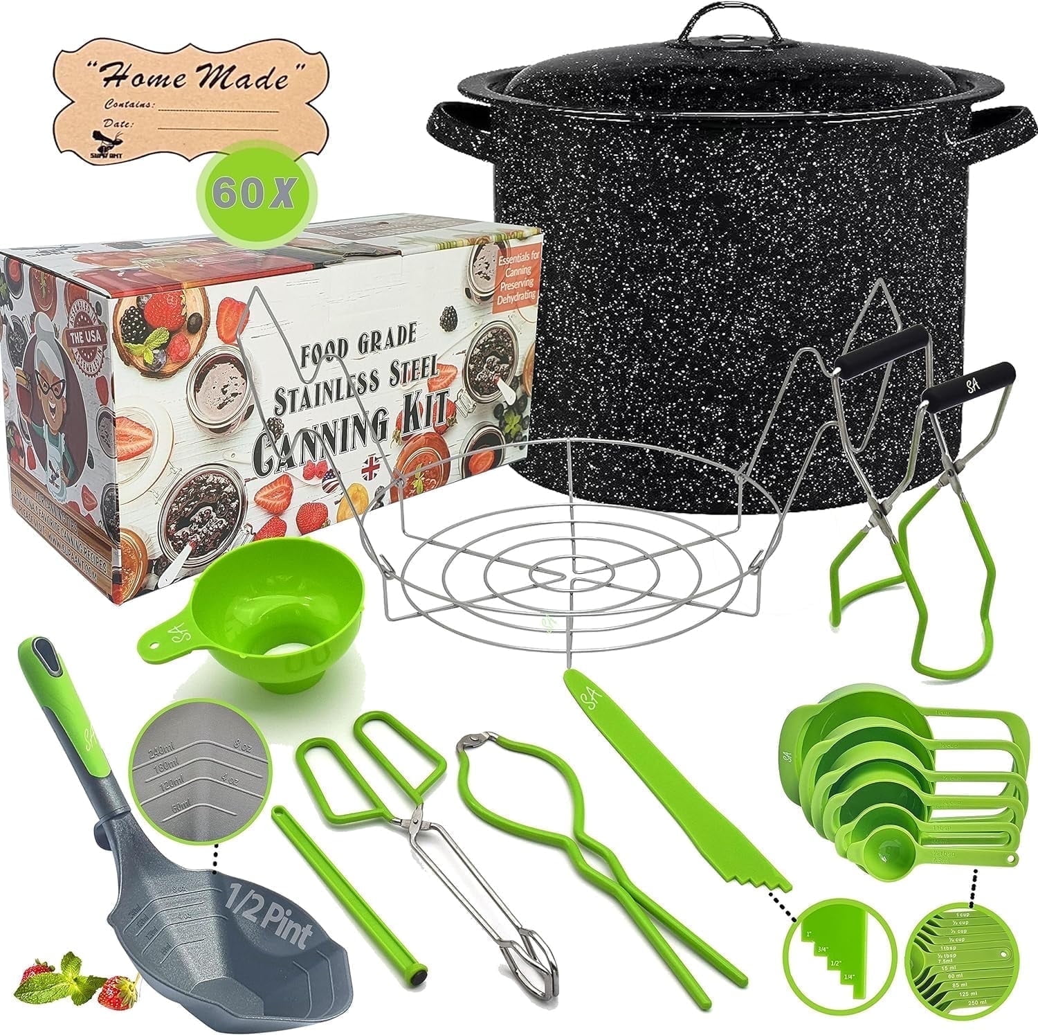 Supa Ant Canning Pot with Rack, ½ Pint Ladle, Measuring Cups, Food ...