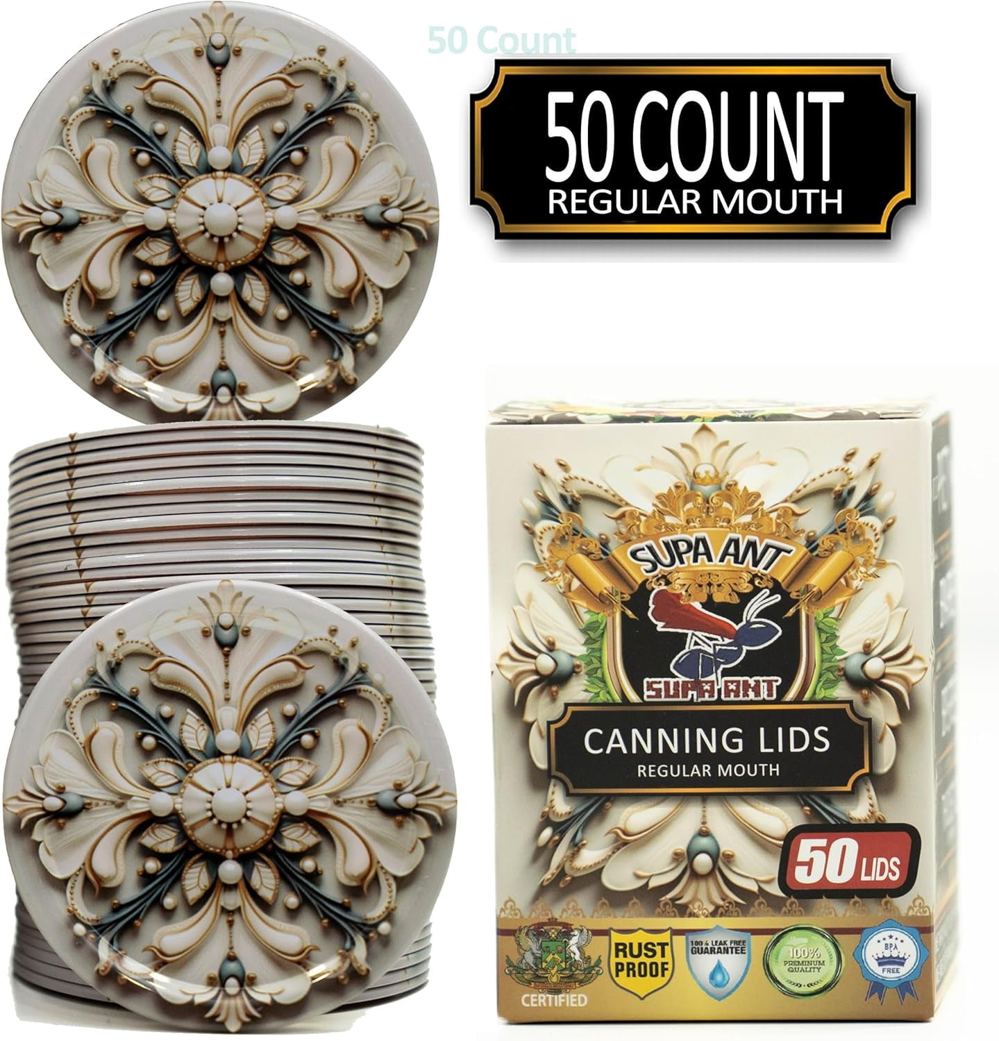 Supa Ant Regular Mouth Canning Jar Lids, Rust Buckle and Leak Proof, 50 ...