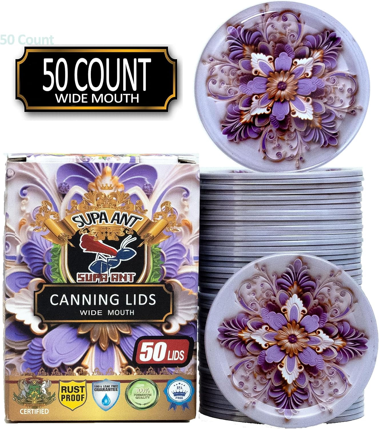 Supa Ant Wide Mouth Canning Jar Lids, Rust Buckle and Leak Proof, 50 ...
